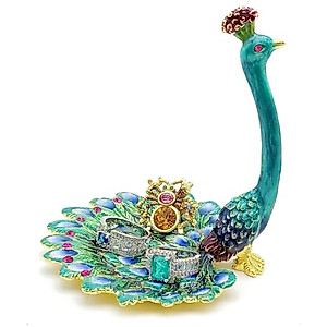 JWT Astyle Luxury Peacock Ring Holder Dish Jewelry Tray.Turquoise Peacock Decor Gifts Animal Figurines Trinkets Earring Necklace Storage Organizer