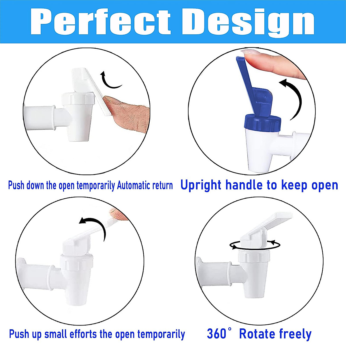 4 Pcs 3/8Plastic Faucet,Replacement Cooler Faucet Water Bottle Jug Reusable Spigot Spout, BPA Free Dispenser Tap Set, Water Crock Valve Gravity Water Spigot (3/8"Internal Thread)