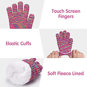 Kids Toddler Winter Hats Touchscreen Scarfs Gloves Set Pompom Beanie Caps Neck Warmer with Fleece for 5-8 Years Old Baby Girls Boys Gifts