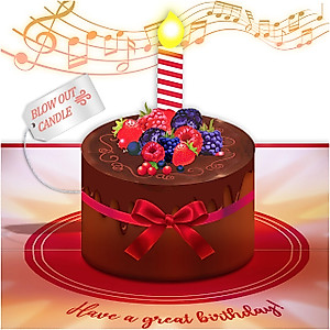 100 Greetings Birthday BLOW OUT CANDLE Chocolate Cake Card - Plays Rock Song "BIRTHDAY", Pop Up Birthday Cards for Men & Women, Birthday Card for Mom & Dad, Happy Birthday Card for Sister & Brother