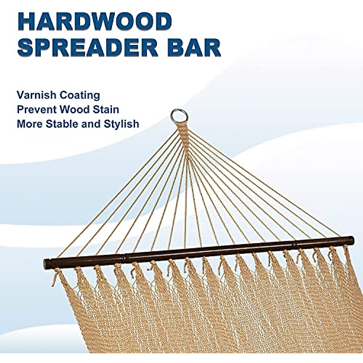 Lazy Daze 10 FT Double 2 Person Caribbean Rope Hammock, Hand Woven Polyester Hammock with Spreader Bars, Extra Large Outside Outdoor Backyard Patio Poolside Hammock, 450 LBS Capacity, Tan