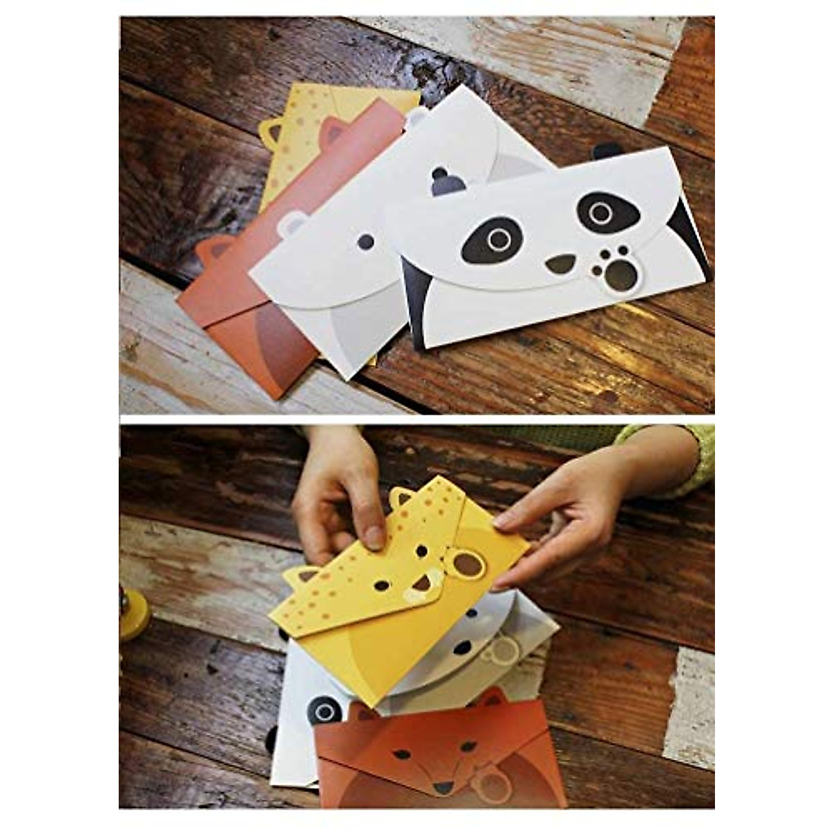 JINSRAY Cute Lovely Animal Cartoon Letter Writing Stationery Paper, Greeting Card, Thank You Card, 12pcs with Envelopes and Animal Stickers，Size 6.3" X 8.3" Paper, – Panda Bear Fox Leopard Pig Rabbit