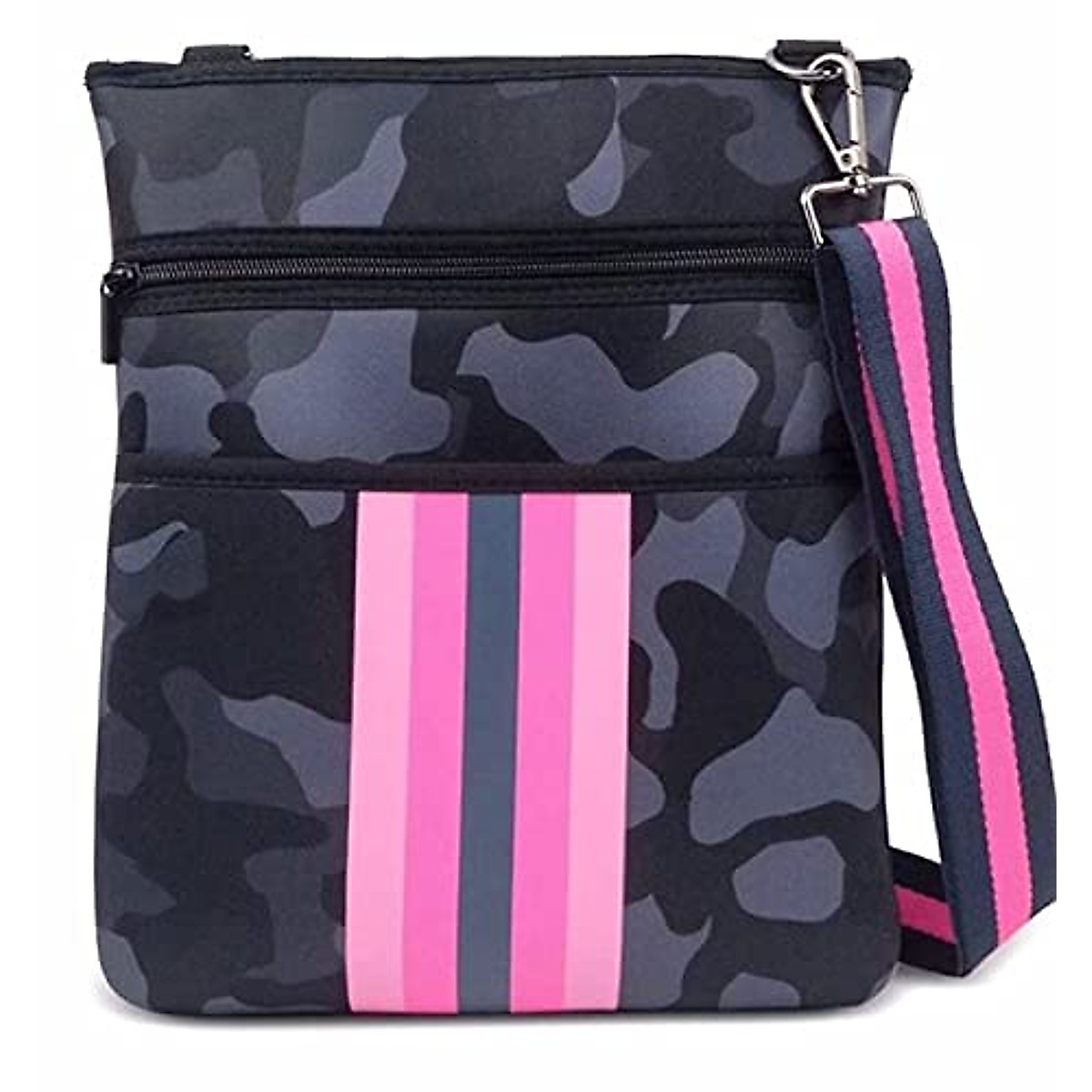 lemonbella The Emmy Neoprene Crosssbody Navy with Pink, Women’s Crossbody Purse, Neoprene Crossbody Purse, Neoprene Bag