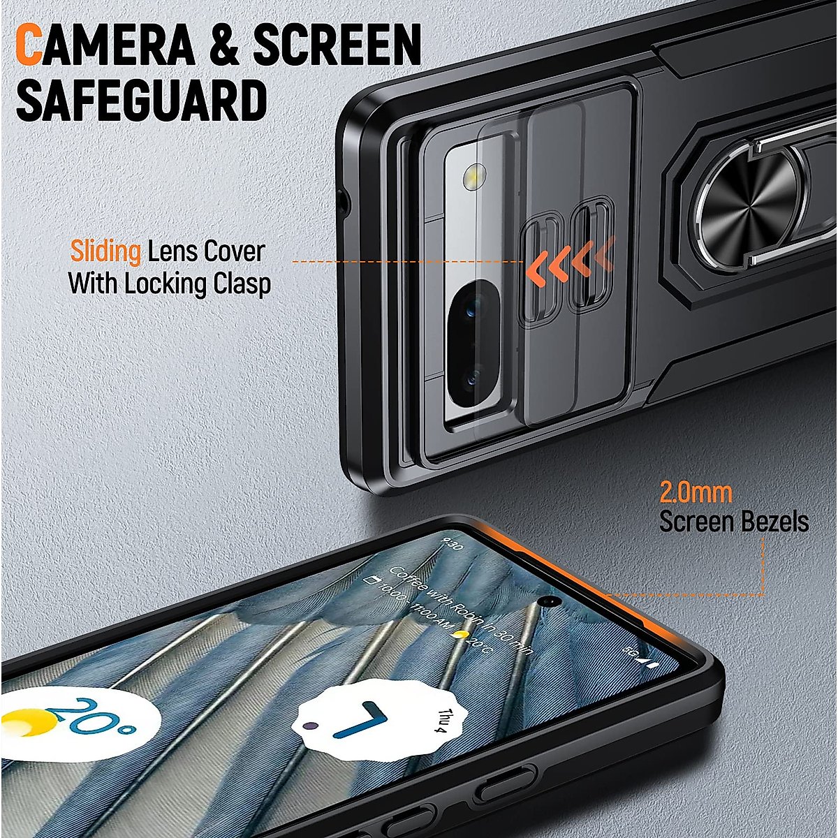 Oneagle for Google Pixel 7a Case with Screen Protector(2Pcs), Pixel 7a Phone Case with [Slide Camera Lens Cover]+[360° Rotatable Metal Kickstand] Military Grade Shockproof Case for Pixel 7A 6.1"