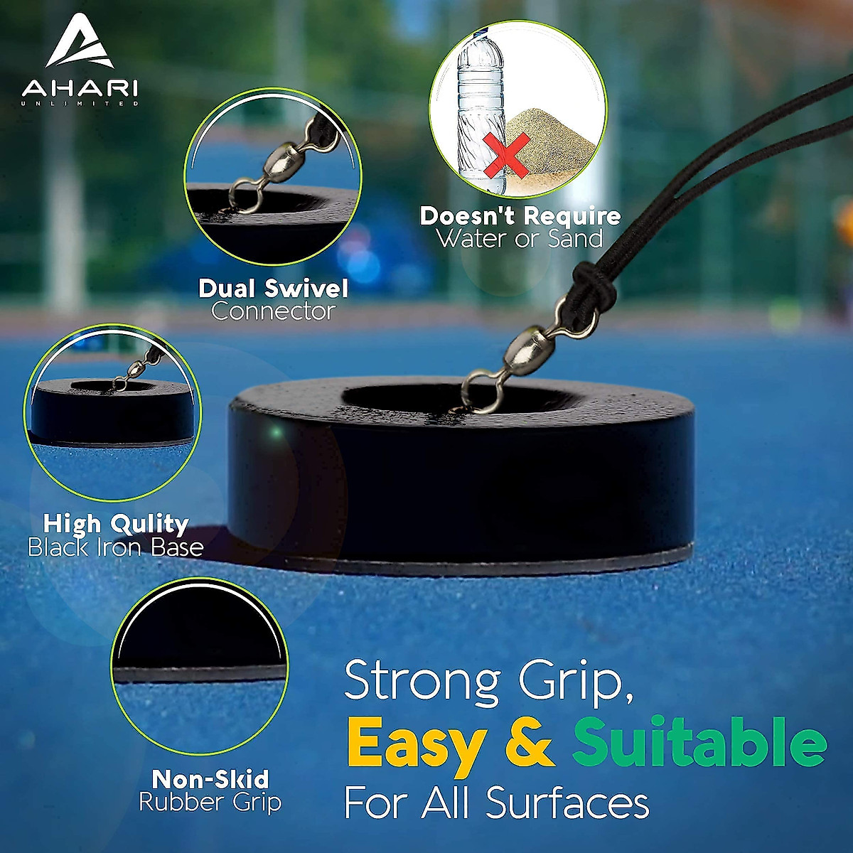 Ahari Unlimited Premium Tennis Trainer Set, Pro Tennis Rebounder with Metal Base in a Carrying Cylinder, 3 Replacement Rebound Balls, & Wristband, Portable Tennis Practice Equipment for Solo Training.