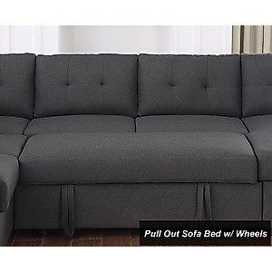 Sleeper Sofa Couch Bed with Pull Out Couch Living Room Set Sectional Sleeper Sofa with Storage Chaise Modular Couch Fabric Sofa Bed in Dark Grey