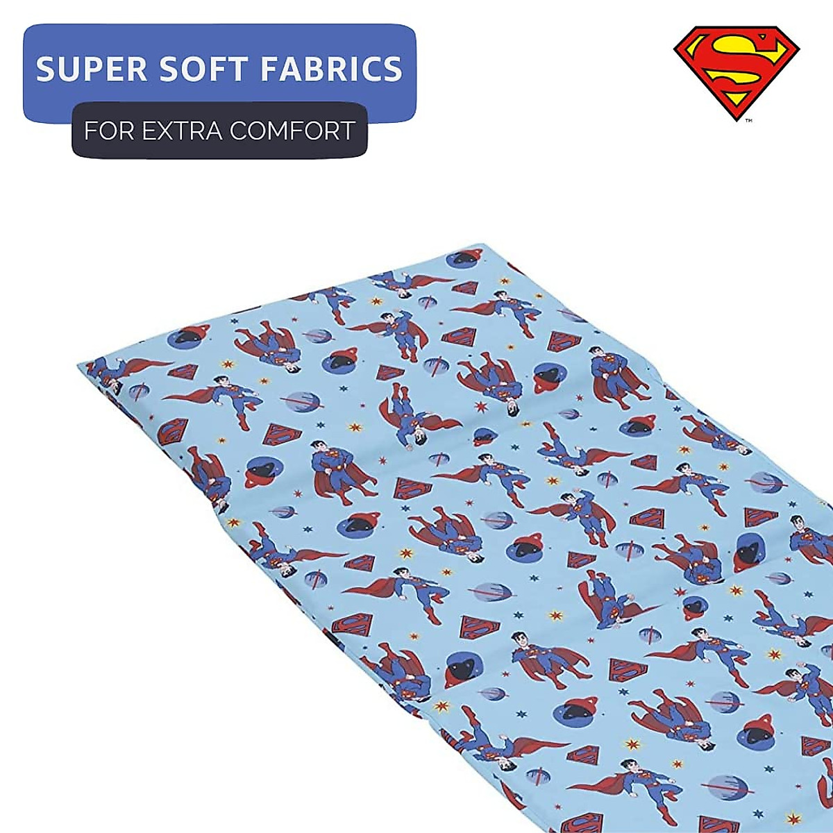 Warner Brothers Superman Blue and Red Icon, Planets, and Stars Preschool Nap Pad Sheet