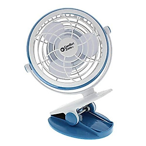 Comfort Zone CZBT4BL 4” USB or Battery Powered Dual Base Combo Clip-on or Desk Fan, Single Speed Setting, Adjustable Tilt, Lightweight, Blue