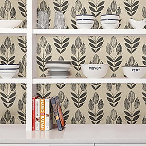 NuWallpaper NU2459 Folk Tulip Peel & Stick Wallpaper, Neutral