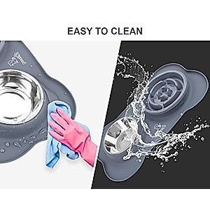 Pecute Dog Bowl Slow Feeder Bloat Stop Pet Bowl Eco-Friendly Non-Toxic No Choking Healthy Design Bowl with No-Spill Non-Skid Silicone Mat Stainless Steel Water Bowl for Dogs Cats and Pets