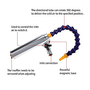 Professional Cold Air Dry Cooling Gun 6.9 bar 1000Btu 160mm Vortex Cold Air Gun with Flexible Tube(with Insulated Pipe)
