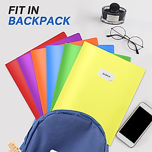 Sooez 6Pack Folders with Pockets, Pocket Folders with Extra Labels, Plastic Folders with Pockets, 2 Pocket Folders Bulk, Heavy Duty File Folders, School Folders Business Folder Office Filing Supplies