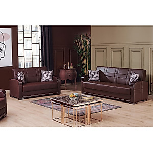 Beyan Signature Empire Furniture USA Manhattan Collection Convertible Loveseat with Storage Space, Includes 2 Pillows, Burgundy