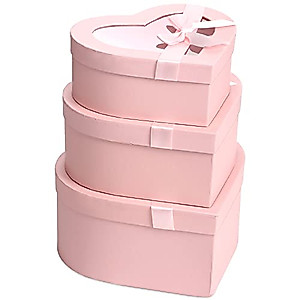 Set of 3 Pink Heart Shaped Boxes for Flowers Valentine's Day Christmas Gift Boxes Packaging with Transparent Window Lids for Luxury Flower Arrangements Flower Box Gift Wrap Boxes for Wedding Birthday