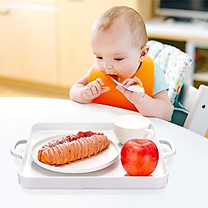 HSDT Square Serving Trays with Handles Melamine White 12.5x12.5 Inch Spill Proof Kitchen Eating Trays Set of 2 for Cafeteria Cafe Food Appeizer Dessert Snack Dinner Lunch Breakfast,TR14-02