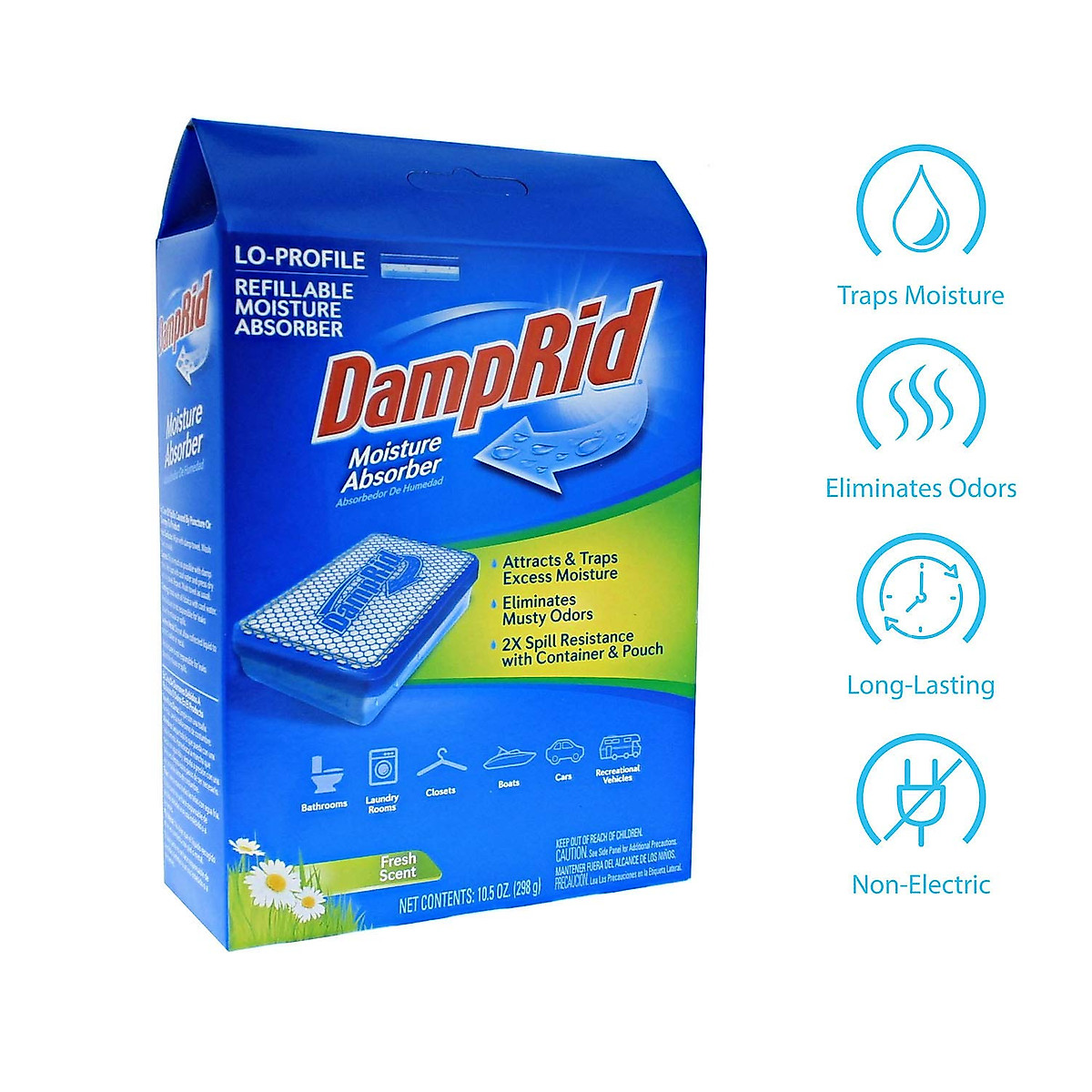 DampRid LoProfile Refillable Moisture Absorber, 10.5 Oz with Fresh Scent Fragrance Slim for Small Spaces like Vehicles, Shelves or Under Beds Remove Excess Moisture and Create Fresher, Cleaner Air