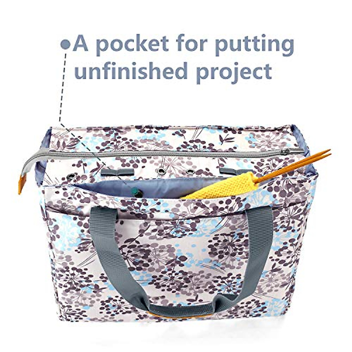 Teamoy Knitting Bag, Travel Yarn Storage Tote Organizer for Yarn, Unfinished Project, Crochet Hooks, Knitting Needles and Accessories, Lightweight, Water-Resistant, Large Capacity, Dandelion