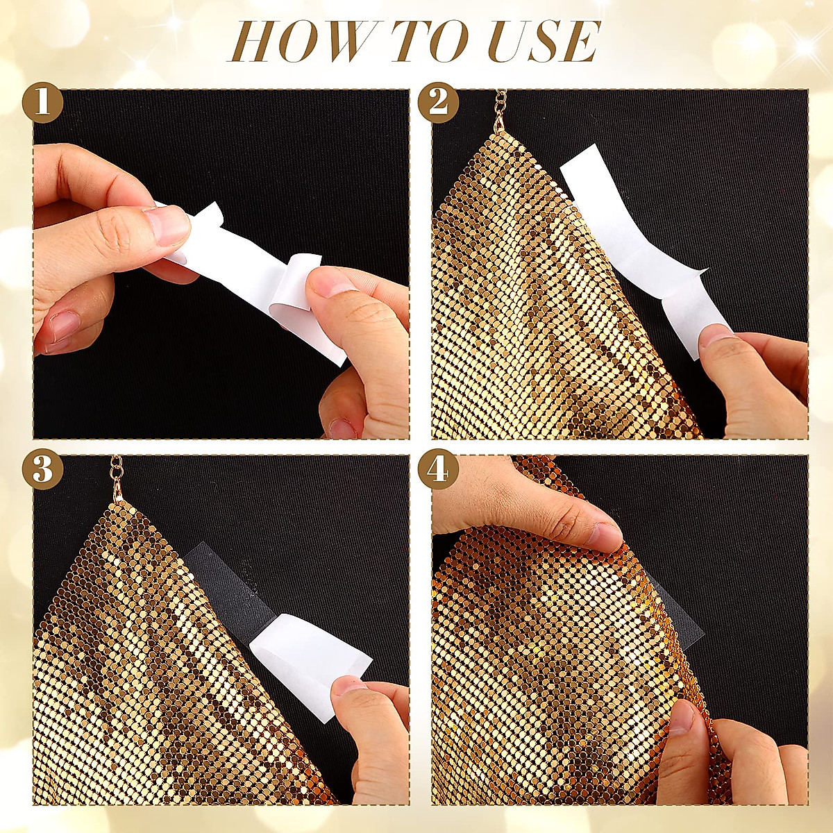 SATINIOR Shiny Tank Top for Women Crystal Body Neck Chain Sequin Tops with Nipple Pasties Double Sided Tape Party(Gold)