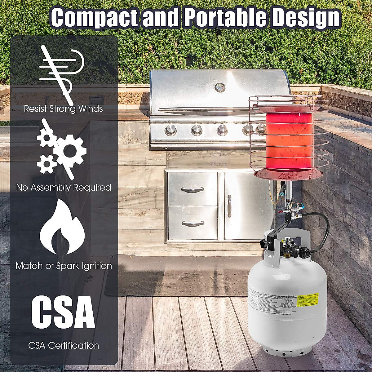 COSTWAY 360 Degrees Propane Tank Top Heater, 35,000-42,000 BTU Portable Propane Heater with Safety Shut-off and Tip-over Switch, CSA Certification for Outdoor, Camping (Propane Cylinder not Included)