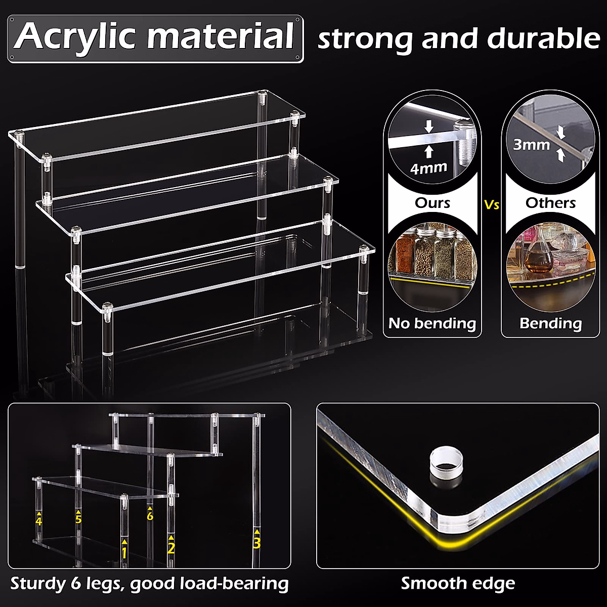 Acrylic Risers for Display, 2 Pack 3 Tier Clear Perfume Organizer Acrylic Display Riser Shelf for Amiibo Funko Pop Figures Collection, Dessert Cupcakes Holder Decoration Display Stand