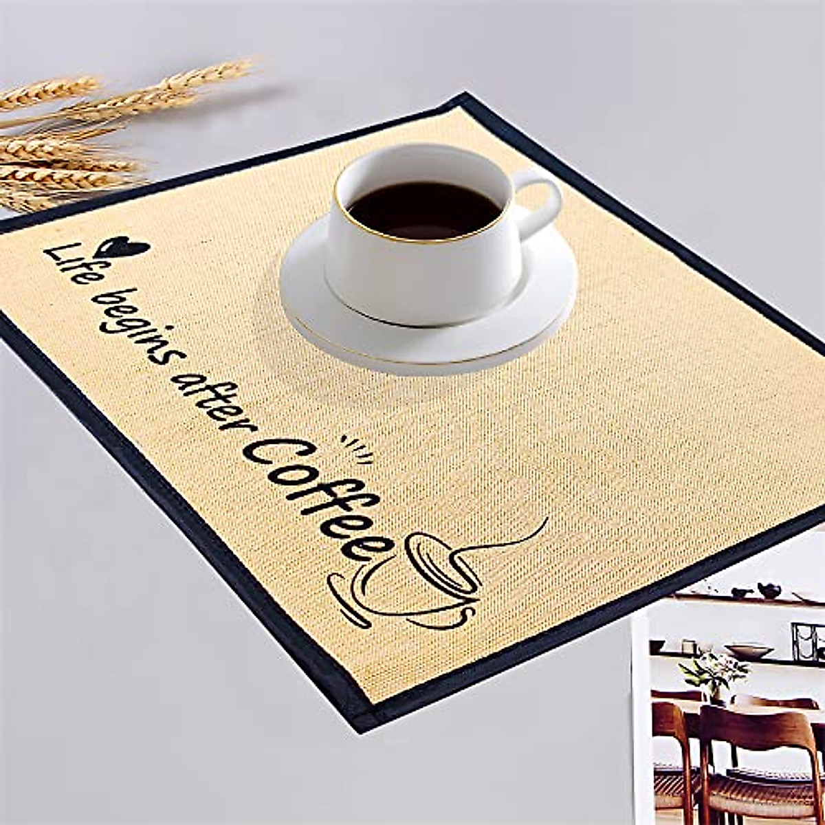 Silanto Coffee Bar Mat, Coffee Station Decor Fabric Coffee Mat for Coffee Bar Home Decor Daily Use 20x14inch… (Life begins after coffee)