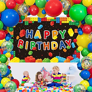 81 Pieces Color Building Block Party Decoration Set Building Block Balloon Arch and Background Kit Child Building Block Balloon Garland Photo Props