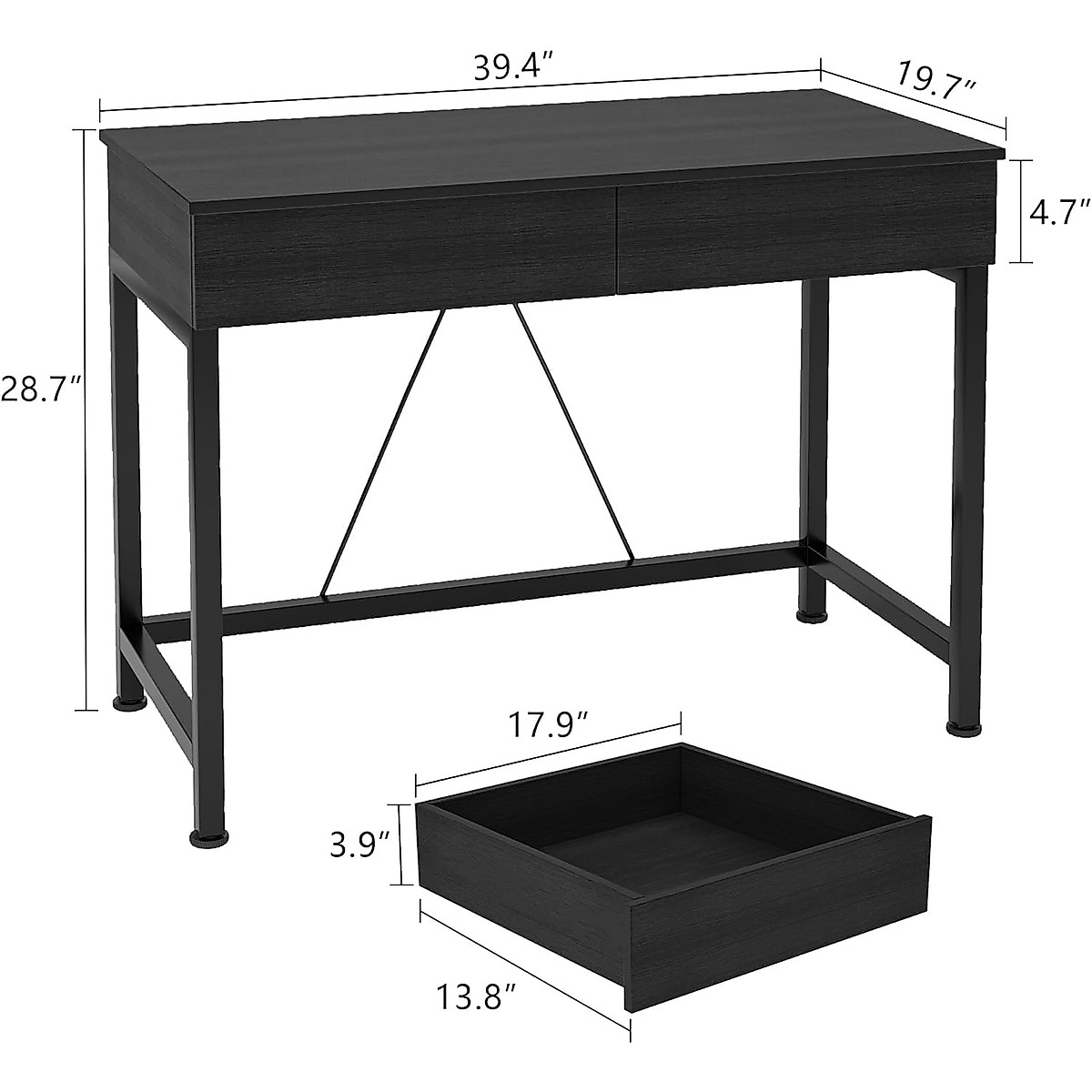CAIYUN 40Inch Small Computer Desk with Drawers, Home Office Desks with Storage, Simple Modern Kids Desk, Vanity Desk for Bedroom, Work Study Writing Desk Table for Small Spaces (Black, Wooden)