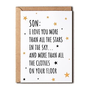 KrysDesigns Card For Son - Funny Card For Son - Son Birthday Card - Teenage Son - Recycled Son Card - Joke Card For Son - Son Card - Special Son Quote, 5 x 7 inches
