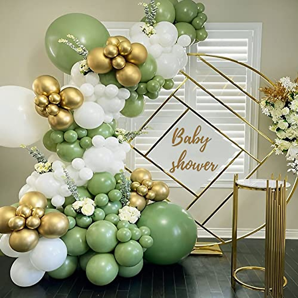 Sharlity 130PCS Sage Green Balloon Garland Arch Kit Olive Green Balloons Different Sizes 18 12 10 5 Inch for Baby Shower Jungle Safari Birthday Party Decorations
