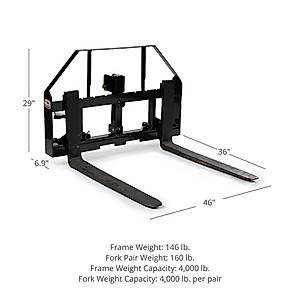 Titan Attachments Pallet Fork Frame Attachment with 36" Fork Blades, Fits Cat I & II Tractors, Rated 4,000 LB