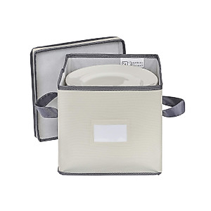 Chapman & Grand Plate Storage Chests (2-Piece Set), Dinnerware Protective Container Box for Dinner, Salad or Dessert Plates (Light Beige-Gray)