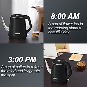 Stariver Gooseneck Electric Kettle, 0.8L Electric Tea Kettle Tea Pot, Pour Over Coffee Kettle with Stainless Steel Inner Lid & Bottom, Water Boiler with Auto Shut Off and Boil Dry Protection, Black