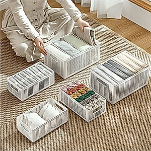 OMSORG Clothes Organizer for Folded Clothes, Plastic Storage Basket with Removable Partitions, Stackable Wardrobe Clothes Organizer Closet Storage Bins, for Bedroom Bathroom Home Organization