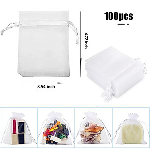 FOBGEL 50 Pcs White Organza Bags 3.5x4.7 (9x12cm), Drawstring Jewelry Gift Bag, Gift Bags Medium Size, For Party, Jewelry, Christmas, Lavender, Festival, Bathroom Soaps, Makeup, Organza Favor Bags