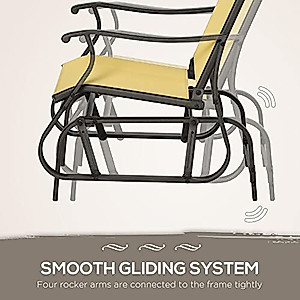 Outsunny 3-Piece Outdoor Gliders Set Bistro Set with Steel Frame, Tempered Glass Top Table for Patio, Garden, Backyard, Lawn, Yellow