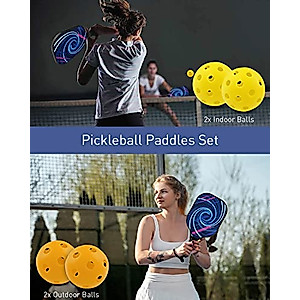 Pickleball Paddles 2 Pack, Fiberglass Surface Pickleball Set of 2 Rackets and 4 Pickleballs Balls, Lightweight Pickleball Rackets Ball Sets, Pickle-Ball Set with Portable Bag for Men Women