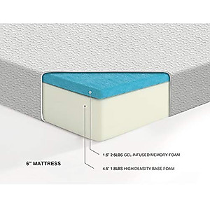 Lexicon Nocturne 6-Inch Gel Infused Memory Foam Mattress, Twin, White
