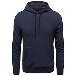 Maiyifu-GJ Men's Solid Athletic Hooded Sweatshirt Casual Long Sleeve Pullover Hoodie Comfy Sports Hoodies with Kanga Pocket (Dark Blue,Small)