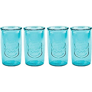 Glaver's Highball Glasses Set of 4 – 20oz Artistic Ice-Cold Pretty Blue Drinking Glasses – Vintage Glassware with Embossed Logo – Beverage Drinking Glasses for Water, Juice, Cocktails.