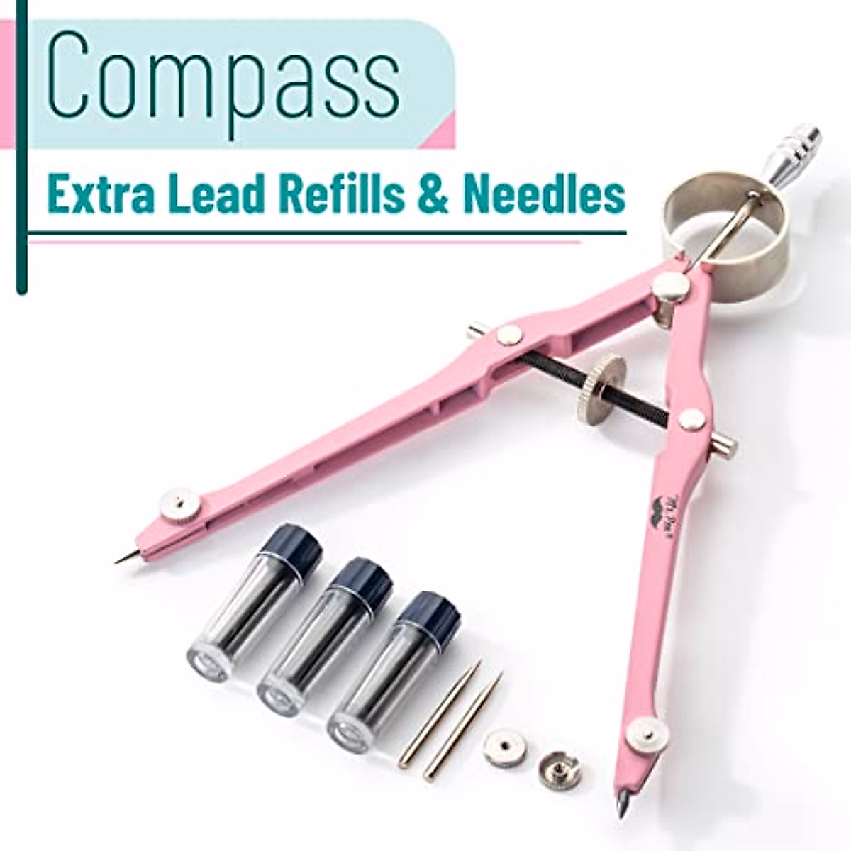 Mr. Pen- Professional Compass for Geometry, Pink, Extra Leads, Metal Compass, Compass, Compass Drawing Tool, Drawing Compass, Drafting Compass, Compass for Students, Compass for Woodworking