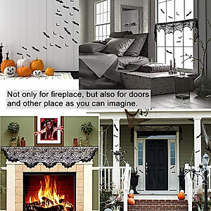 CACCO Halloween Fireplace Mantle Decorations,Black Lace Spiderweb Fireplace Mantle Scarf Cover Garland Festive Party Supplies 45 X 248cm 18 x 98 inch (Black)
