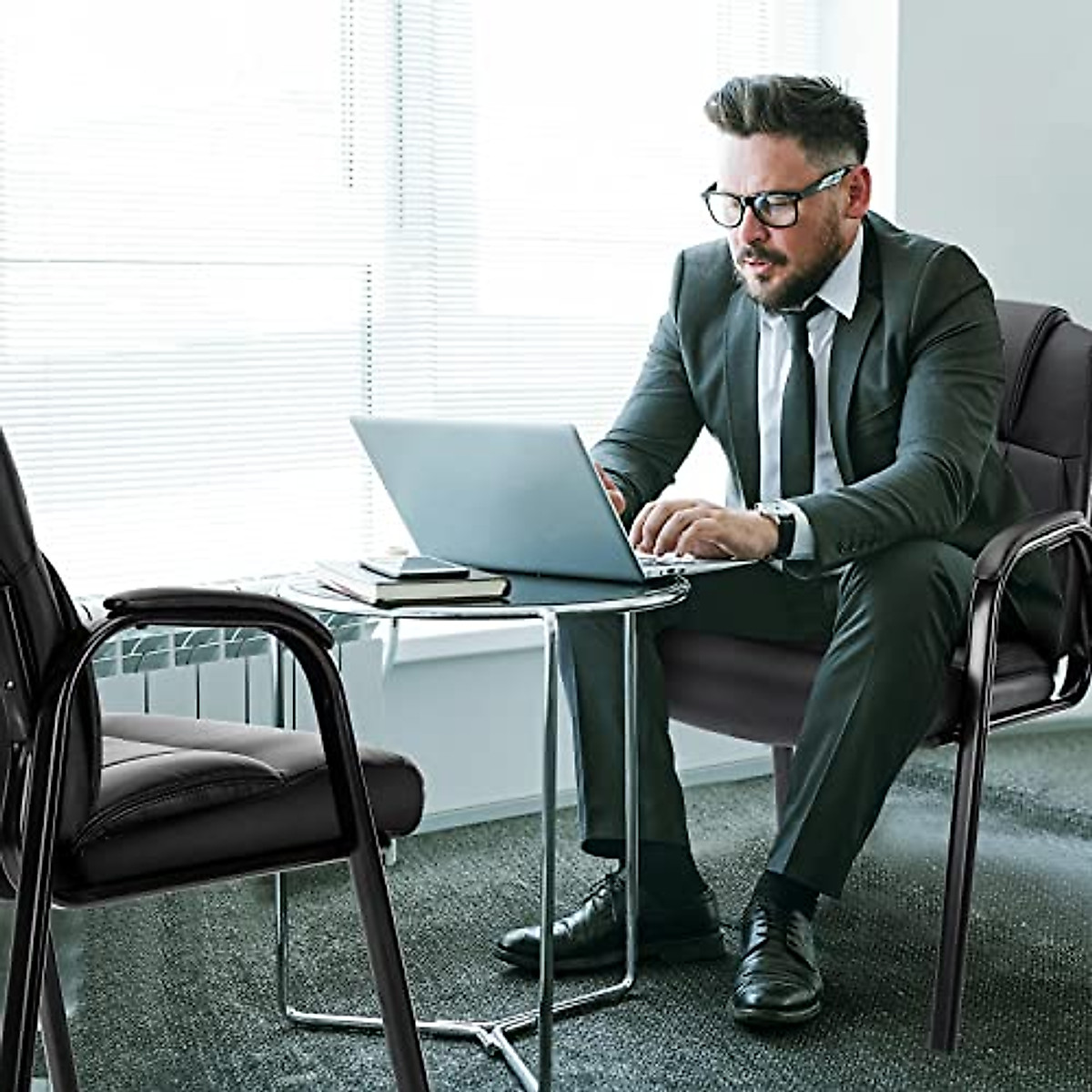 edx Waiting Room Chairs - Reception Chairs Office Guest Chairs Set of 2, Conference Room Chairs Lobby Chairs with Padded Arms, PU Leather Executive Office Desk Chair No Wheels