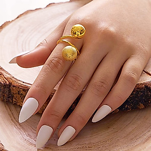 Minimalist Double Ball Bead Open Band Ring for Women Gold Plated Spinning Statement Expandable Adjustable Layered Finger Rings Comfort Fit Fashion Geometrical Unique Holiday Birthday Jewelry Gift