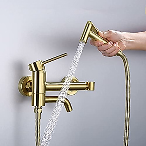 MINJING Handheld Toilet Bidet Sprayer, Brass Bidet Faucet with Cold and Hot Water, Bathroom Bidet Attachment for Personal Hygiene, Portable Cloth Diaper Sprayer, Brushed Gold