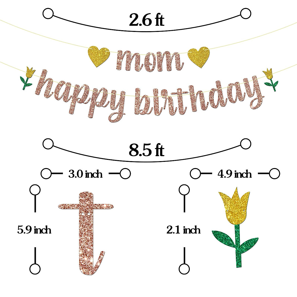 Rose Gold Glitter Mom Happy Birthday Banner - Mother's Birthday Party Decorations - Women's Birthday Party Supplies