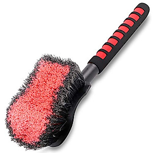 TAKAVU Long Handle Wheel Tire Body Brush, 17.5” Car Wash Brush for Easy Scrubbing, Durable Premium Soft Bristle, Cleans Dirty Tires & Releases Dirt and Road Grime