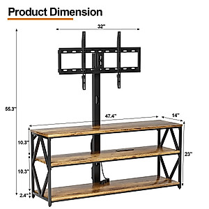 Furmax TV Stand with Mount and Power Outlet, Universal Height Adjustable Swivel TV Stand Mount for Up to 75 Inch TVs, Entertainment Center with Storage Shelves for Living Room, Rustic Brown