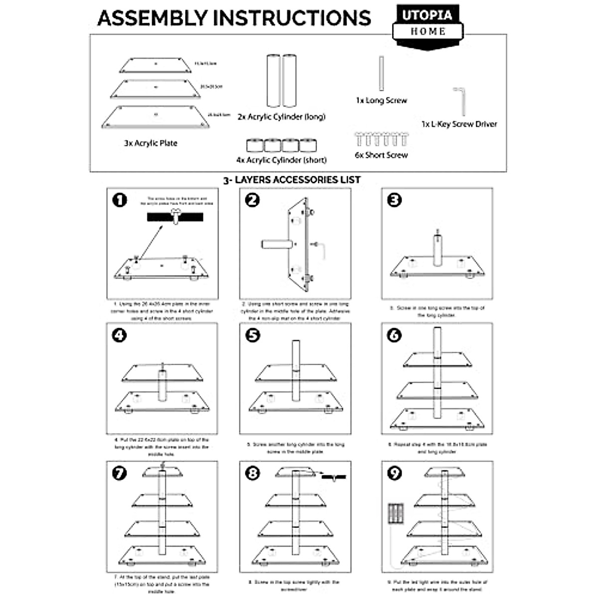 Utopia Home - Square Acrylic Cupcake Stand with Yellow LED Light Strings - 4 Tier Premium Cupcake Tower - Cup Cake Tier Stand for Dessert Table - Ideal for Weddings Birthday Parties