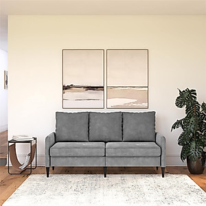 REALROOMS Cassia Pillowback 3-Seater Velvet Sofa, Detachable Pillow, Light Gray