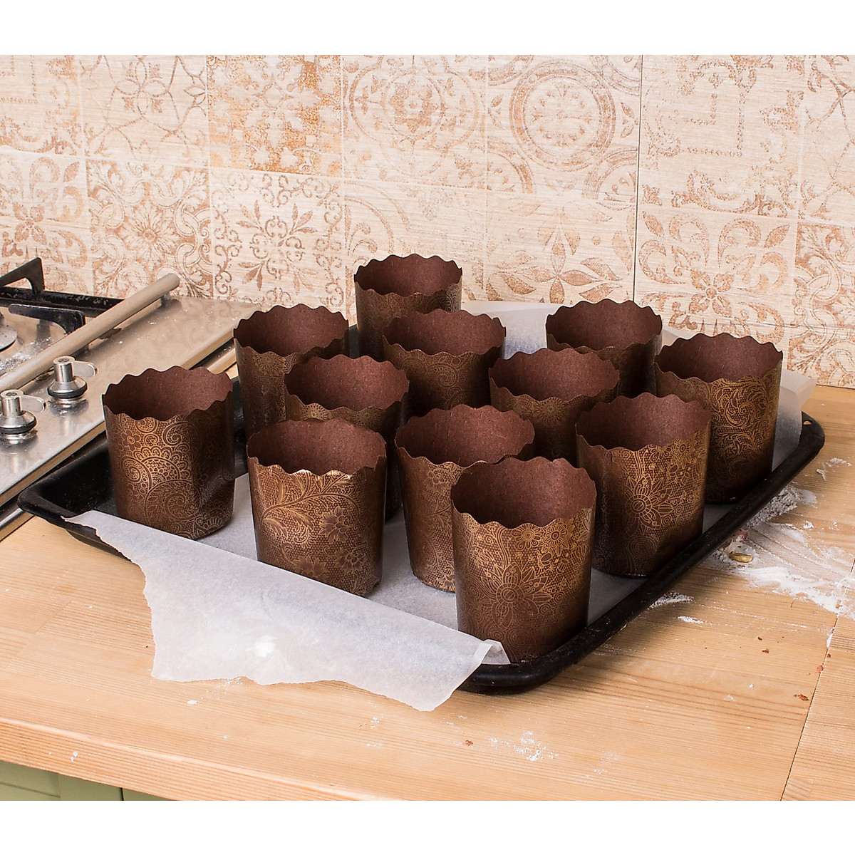 8 oz Panettone Paper Mold | 25 Pack | Easter Bread Paper Mold - Round Italian Non Stick Panettone Paper Baking Molds - Brown Design W 3.55 x H 3.35-In by SHSH trade group